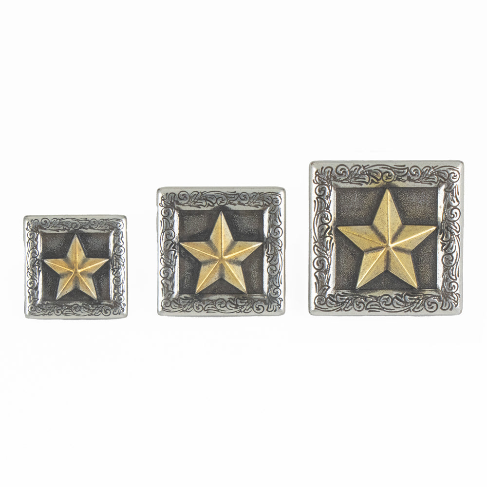 Ivan Leathercraft [FINAL SALE] Two Tone Star Square Screw Back Conchos