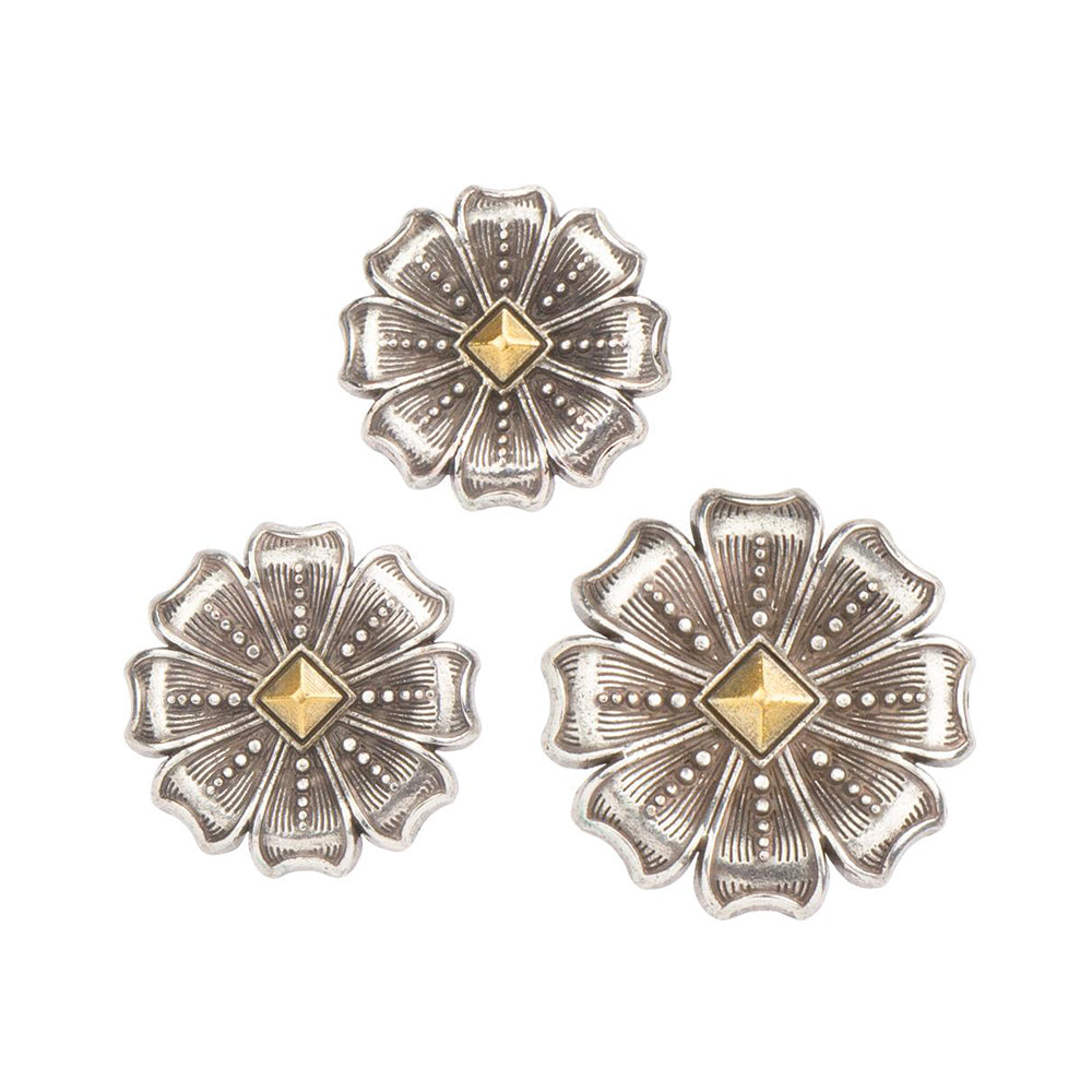 Ivan Leathercraft Two Tone Floral Screw Back Conchos, AS/AG