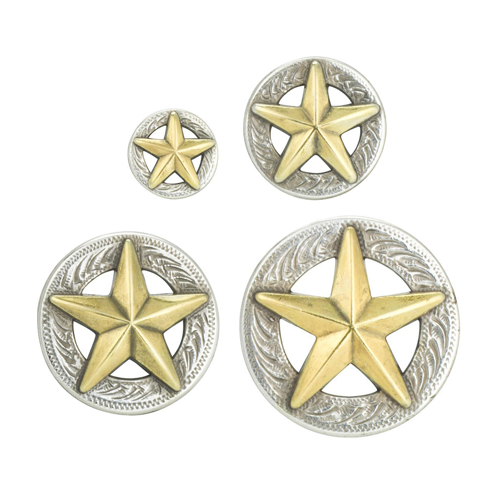 Texas 3D Star Screw Back Conchos, AS/AG — Ivan Leathercraft